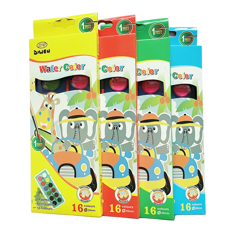 Set of Watercolor School Paints 16 Colors Brush – AV SHOP